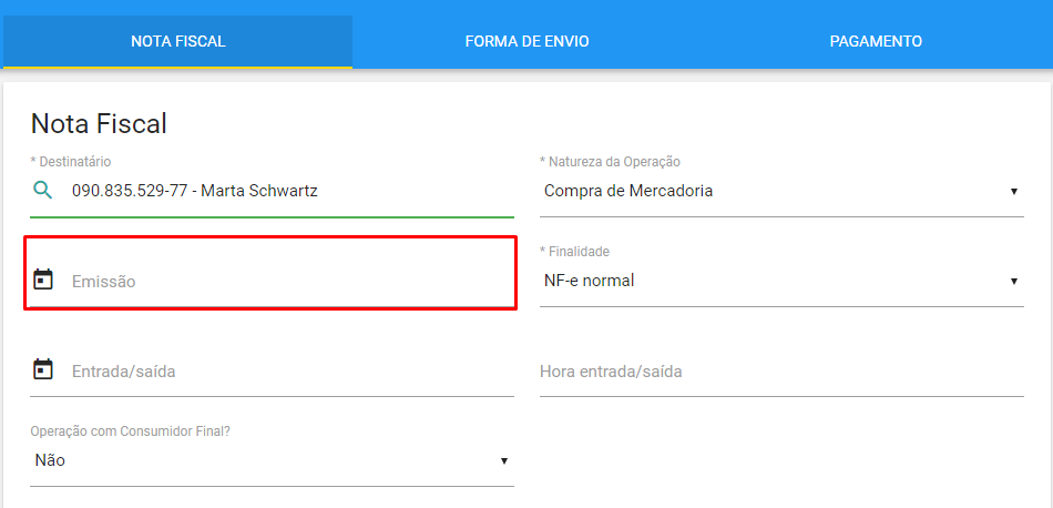 Emitindo a nota de entrada – Myrp